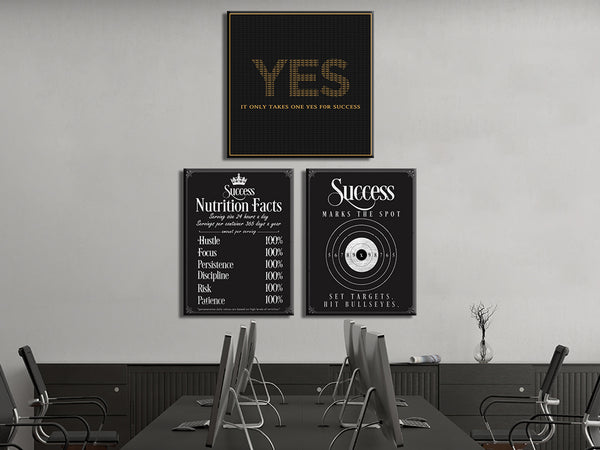 Success Is Golden Canvas Bundle Pack of 3 Motivational Canvas Wall Art ...